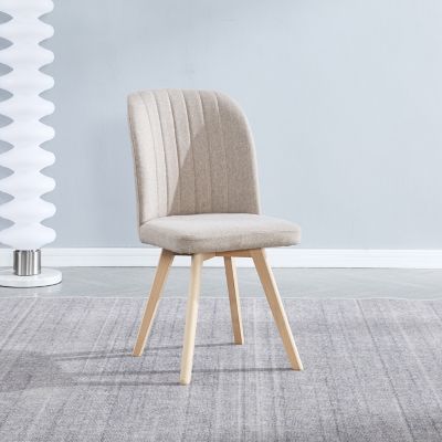 Lot de 4 chaises de salle à manger en tissu beige avec pieds en bois de ...