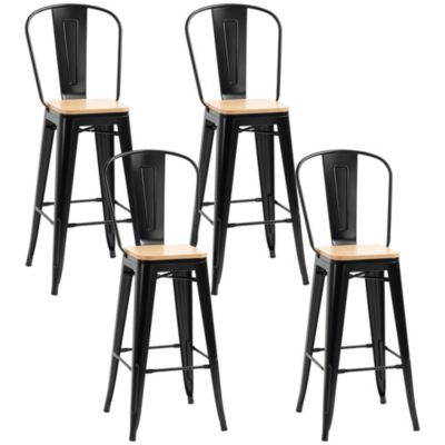 Lot de 4 tabourets de bar industriel avec dossier repose-pied assise H ...