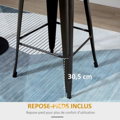 Lot de 4 tabourets de bar industriel avec dossier repose-pied assise H ...