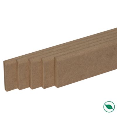 lot de 5 plinthes bord arrondi MDF brut 2200 x 50 x 13 mm