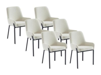 Lot de 6 chaises avec accoudoirs en tissu bouclette et métal - Blanc ...