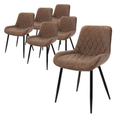 Lot de 6 chaises salle à manger cuisine marron simili PU pieds acier ...