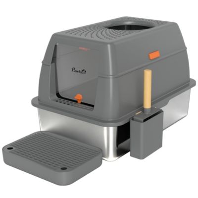 Maison de toilette bac à litière fermé acier inox - pelle, couvercle ...