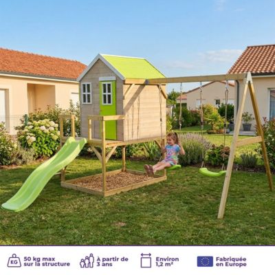 Maisonnette Enfant Extérieur en Bois TINNI avec Plateforme, Toboggan et ...