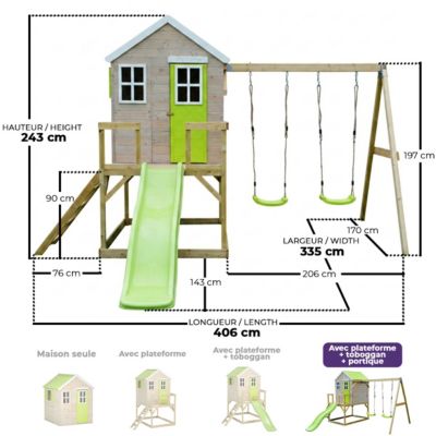 Maisonnette Enfant Extérieur en Bois TINNI avec Plateforme, Toboggan et ...