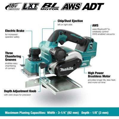 Makita Rabot sans fil 18 V - Largeur de rabotage 82 mm, sans batterie