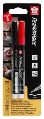 Marqueur permanent pointe fine rouge et noir Sakura