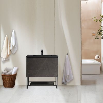 Meuble avec vasque 120 cm noir effet marbre Aquabella