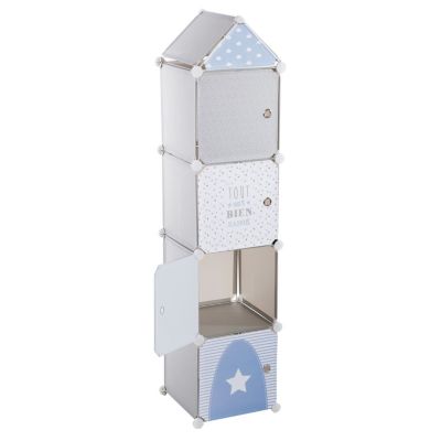 Meuble de rangement enfant 4 portes avec inscription Bleu, L. 34 x l ...