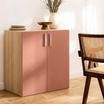 Meuble de rangement portes battantes terracotta et effet chêne GoodHome ...