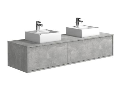 Meuble de salle de bain suspendu gris béton avec double vasque - L150 ...
