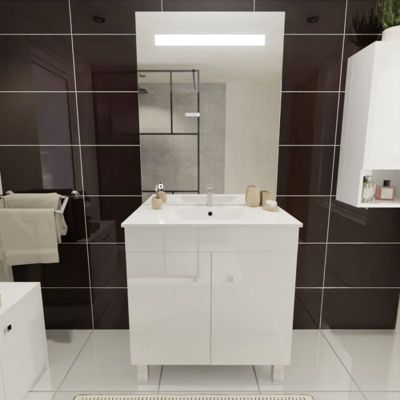 Meuble ECOLINE 80 cm avec plan vasque et miroir Eleg plus ht105 - Blanc ...