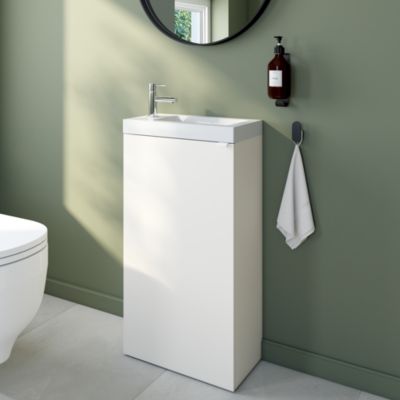 Meuble lave-mains à poser blanc mat l.44 cm Imandra + plan vasque blanc ...