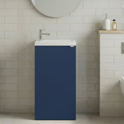 Meuble lave-mains à poser bleu nuit mat l.44 cm Imandra + plan vasque ...
