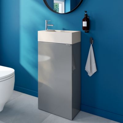 Meuble lave-mains à poser gris brillant l.44 cm Imandra + plan vasque ...