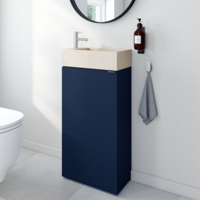 Meuble lave-mains bleu nuit mat l.44 cm Imandra + plan vasque béton ...