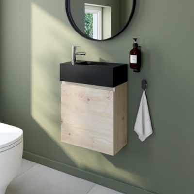 Meuble lave mains effet chêne artisan l.45 x H.44 x P.21 cm, Calao ...