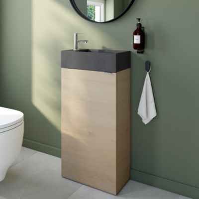 Meuble lave-mains effet chêne l.44 cm Imandra + plan vasque béton gris ...