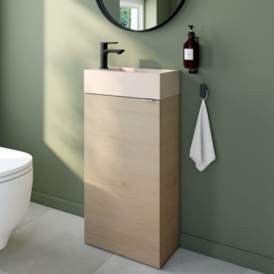 Meuble lave-mains effet chêne l.44 cm Imandra + plan vasque béton moucheté, GoodHome | Castorama