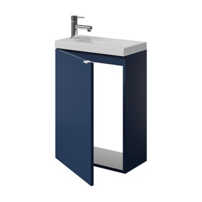 Meuble lave-mains suspendu bleu nuit mat l.44 cm Imandra + plan vasque ...