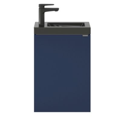 Meuble lave-mains suspendu bleu nuit mat l.44 cm Imandra + plan vasque ...