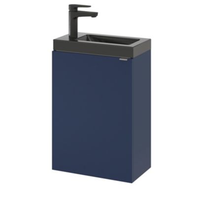 Meuble lave-mains suspendu bleu nuit mat l.44 cm Imandra + plan vasque ...