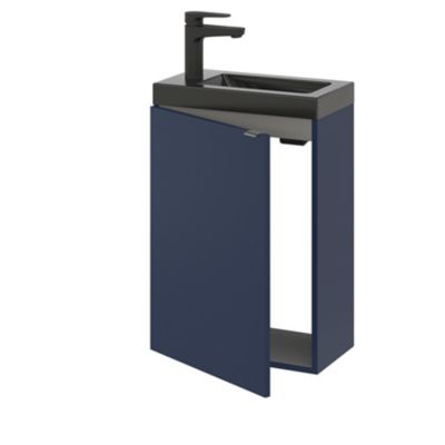 Meuble lave mains suspendu bleu nuit mat l.44 x H.55 x P.23 cm ...