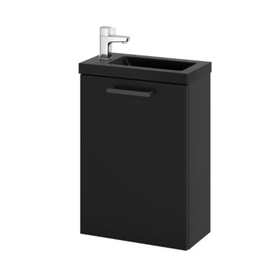 Meuble lave mains suspendu noir mat l.43,5 cm 1 porte Imandra + plan ...