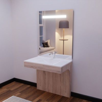 Meuble PMR ALTEA 90 cm avec plan vasque et miroir led Elégance ht105 ...