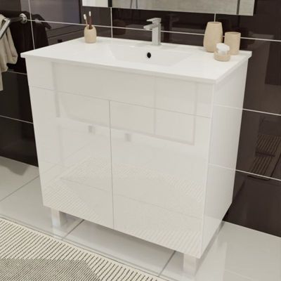 Meuble salle de bain sur pieds ECOLINE 80 cm - Blanc brillant | Castorama