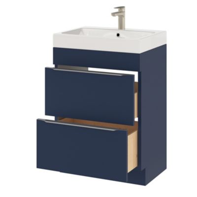 Meuble sous vasque à poser bleu nuit mat l.60 x H.82 x P.45 cm ...