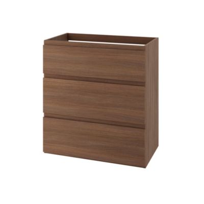 Meuble sous vasque à poser effet chêne foncé 3 tiroirs l.80 x H.86,5 x ...