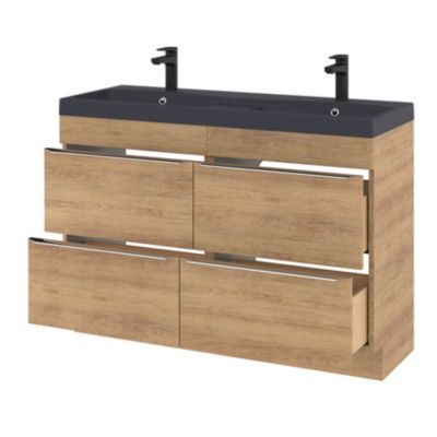 Meuble sous vasque à poser effet chêne l.120 x H.82 x P.45 cm, GoodHome ...