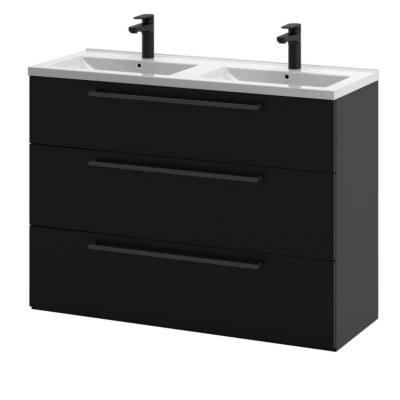 Meuble sous vasque à poser noir mat l.120 cm 3 tiroirs Imandra + plan ...