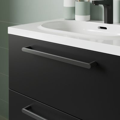 Meuble sous vasque à poser noir mat l.80 cm 3 tiroirs Imandra + plan ...