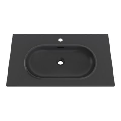 Meuble sous vasque à poser noir mat l.80 cm 3 tiroirs Imandra + plan ...