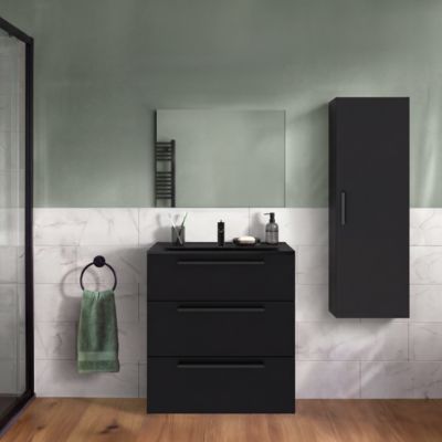 Meuble sous vasque à poser noir mat l.80 cm 3 tiroirs Imandra + plan ...