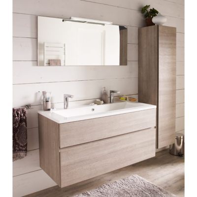 Meuble sous vasque à suspendre Calao aspect chêne clair 120 cm + Plan ...