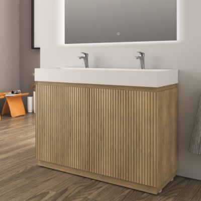 Meuble sous vasque à suspendre l.120 x H.78 x P.44 cm effet chêne Baden ...