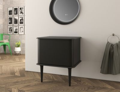 Meuble sous-vasque à suspendre l.61 cm avec plan de toilette et pieds H ...