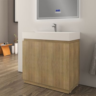 Meuble sous vasque à suspendre l.90 x H.78 x P.44 cm effet chêne Baden ...