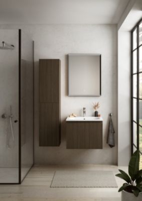 Meuble sous vasque à suspendre Pura placage noyer strié 60 cm + Plan ...
