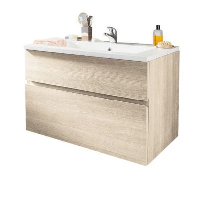 Meuble sous vasque chêne naturel 2 tiroirs Calao 90 cm | Castorama