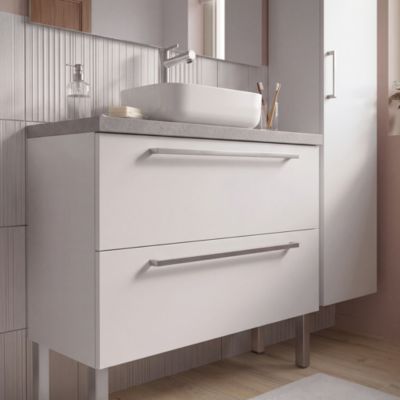 Meuble sous vasque suspendu blanc brillant l.100 cm 2 tiroirs Imandra ...