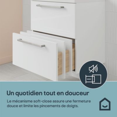Meuble sous vasque suspendu blanc brillant l.60 x H.60 x P.45 cm ...
