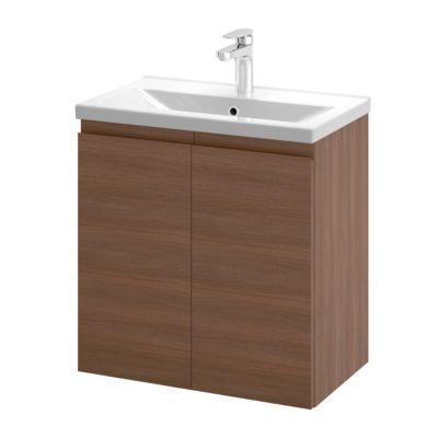 Meuble sous vasque suspendu effet chêne foncé l.60 cm 2 portes Imandra ...