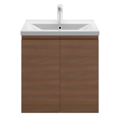 Meuble sous vasque suspendu effet chêne foncé l.60 cm 2 portes Imandra ...
