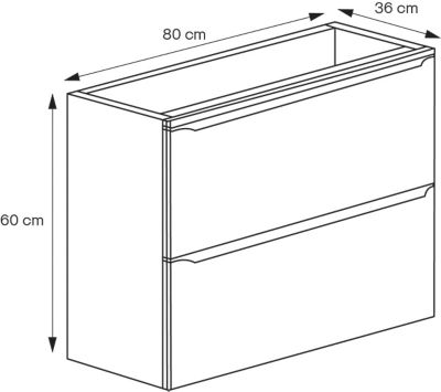 Meuble sous vasque suspendu faible profondeur l.80 x H.60 x P.36 cm ...