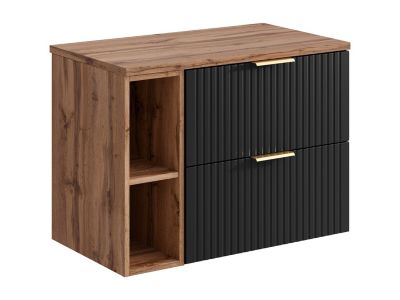 Meuble sous vasque suspendu strié avec niches - Noir et naturel clair ...