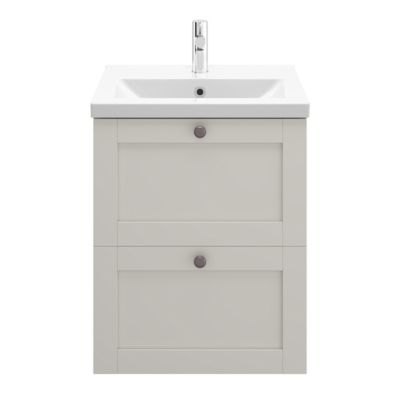 Meuble sous vasque suspendu taupe l.50 cm 2 tiroirs Imandra + plan ...